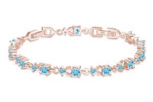 affy 14k rose gold over sterling silver leaf shape tennis bracelet round shape simulated aquamarine 7.25"