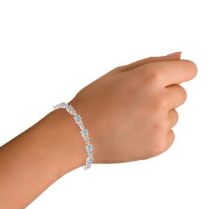 AFFY 14k Rose Gold Over Sterling Silver Leaf Shape Tennis Bracelet Round Shape Simulated Aquamarine 7.25"