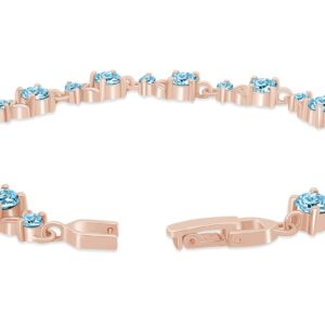 AFFY 14k Rose Gold Over Sterling Silver Leaf Shape Tennis Bracelet Round Shape Simulated Aquamarine 7.25"