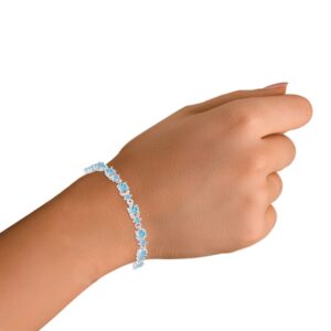 AFFY 14k White Gold Over Sterling Silver Leaf Shape Tennis Bracelet Round Shape Simulated Aquamarine 7.25"