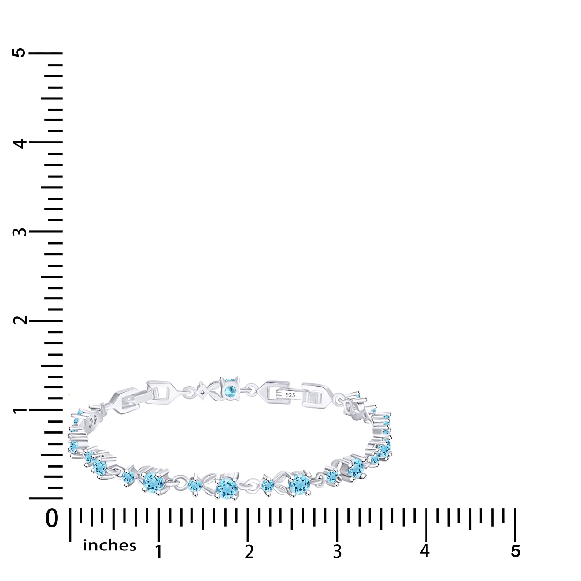 AFFY 14k White Gold Over Sterling Silver Leaf Shape Tennis Bracelet Round Shape Simulated Aquamarine 7.25"