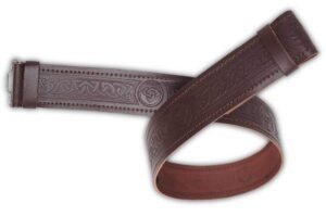 leather kilt belt scottish embossed highland brown without buckle size aar (large)