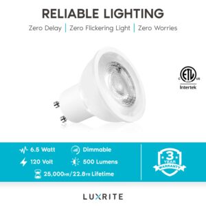 LUXRITE MR16 GU10 LED Bulbs Dimmable, 50W Halogen Equivalent, 4000K Cool White, 500 Lumens, 120V Spotlight LED Bulb GU10, Enclosed Fixture Rated, Perfect for Landscape or Home Lighting (6 Pack)