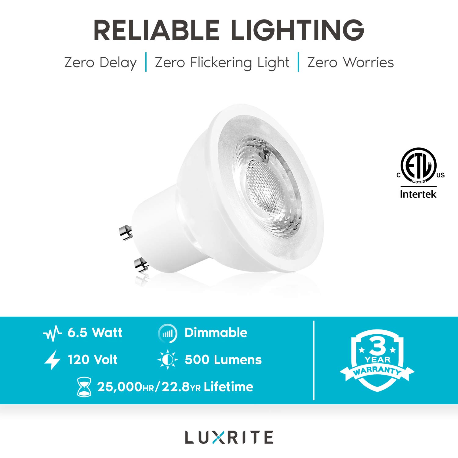 LUXRITE MR16 GU10 LED Bulbs Dimmable, 50W Halogen Equivalent, 4000K Cool White, 500 Lumens, 120V Spotlight LED Bulb GU10, Enclosed Fixture Rated, Perfect for Landscape or Home Lighting (6 Pack)