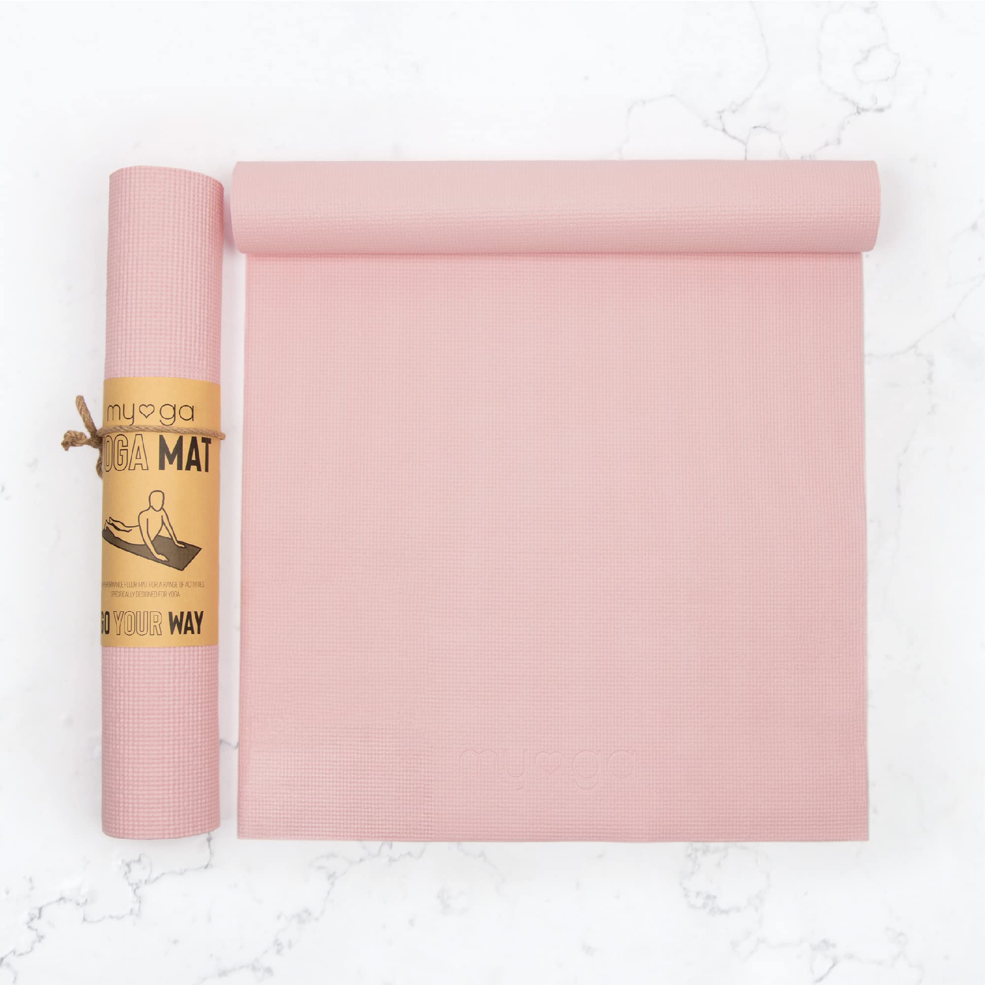 Myga Entry Level Yoga Mat - Eco-Friendly Mat for Yoga, Pilates, Stretching & Fitness - Non-Slip and Lightweight, Great for Travel - Ideal for Home, Gym or Studio - 68.1" x 24" - Pink