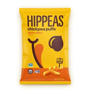 hippeas organic chickpea puffs, vegan nacho vibes, 4 ounce (pack of 1), 4g protein, 3g fiber, vegan, gluten-free, crunchy, plant protein snacks