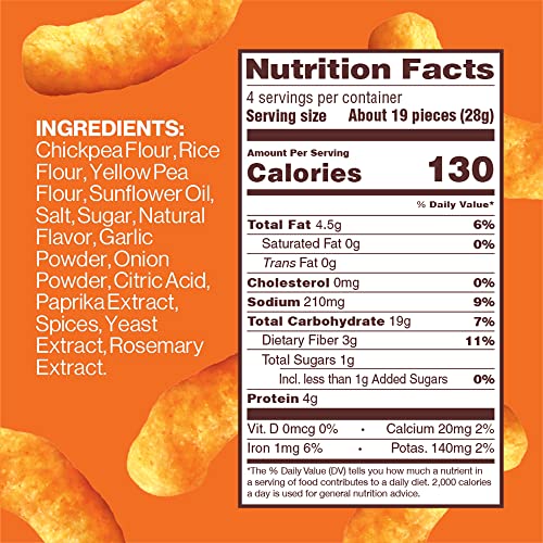 Hippeas Organic Chickpea Puffs, Vegan Nacho Vibes, 4 Ounce (Pack of 1), 4g Protein, 3g Fiber, Vegan, Gluten-Free, Crunchy, Plant Protein Snacks