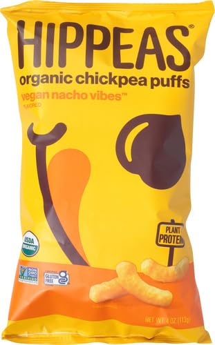 Hippeas Organic Chickpea Puffs, Vegan Nacho Vibes, 4 Ounce (Pack of 1), 4g Protein, 3g Fiber, Vegan, Gluten-Free, Crunchy, Plant Protein Snacks