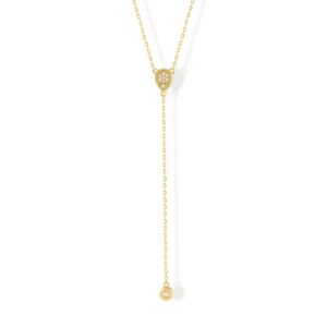 diamond solitaire lariat necklaces | 14k solid gold diamond bezel set y-necklace for women | teardrop, round diamond y necklace | 14k yellow gold dainty jewelry | gifts for birthday, 18"