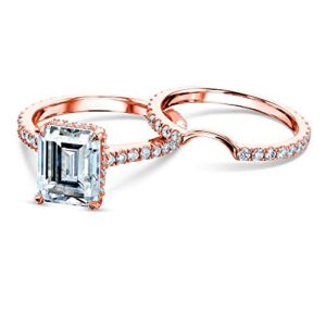 kobelli 3-1/6ct.tw emerald moissanite drop halo bridal set, rose gold, 10