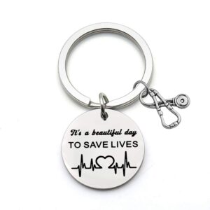 heartbeat keychain gift for nurse doctor it's a beautiful day to save lives medical student gift stethoscope charm jewelry (beautiful day to save lives)