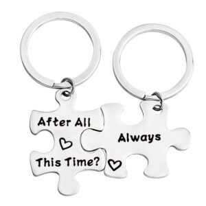 couple puzzle keychain after all this time and always couples jewelry best friend gift (silver)