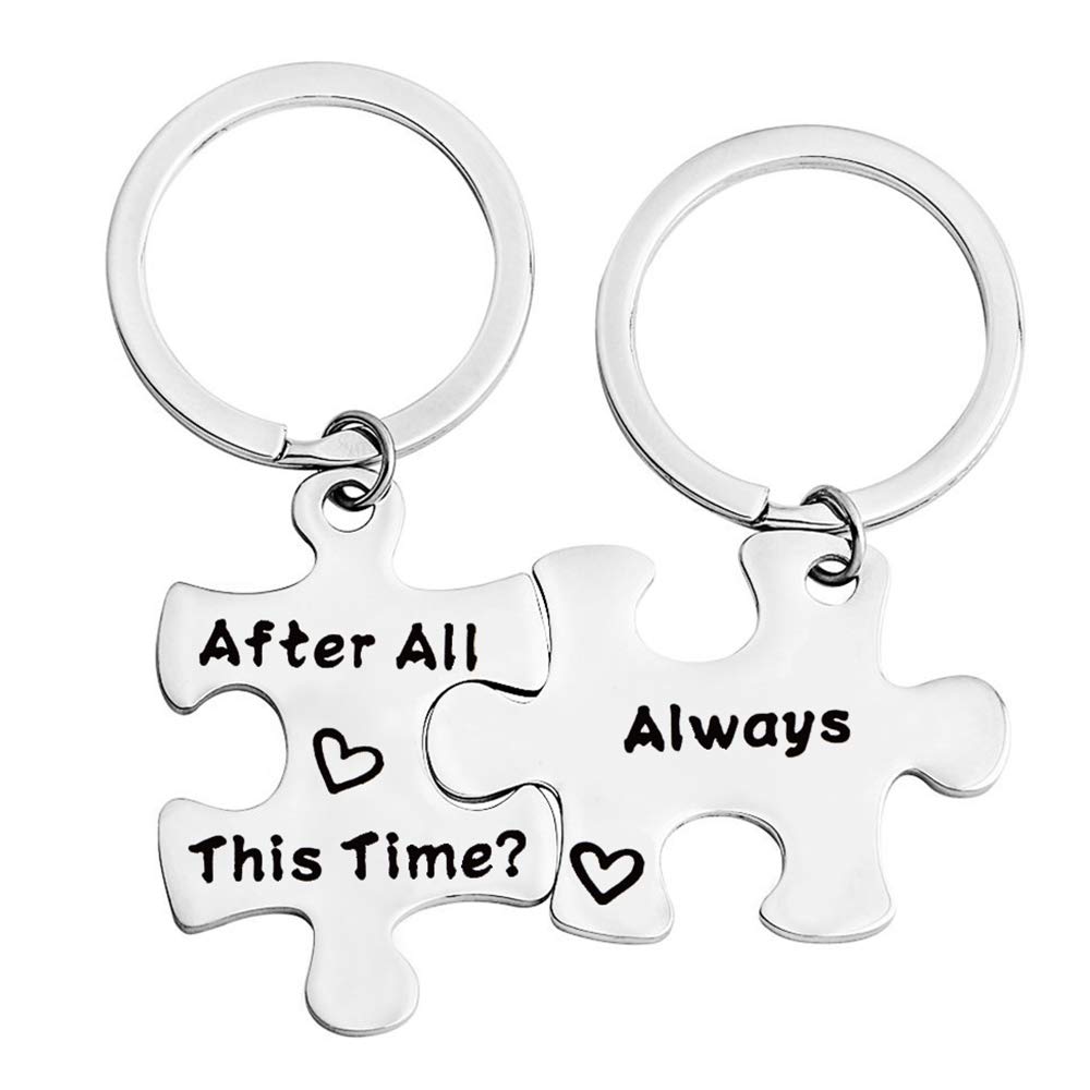 Couple Puzzle Keychain After All This Time and Always Couples Jewelry Best Friend Gift (silver)