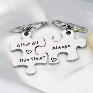 Couple Puzzle Keychain After All This Time and Always Couples Jewelry Best Friend Gift (silver)