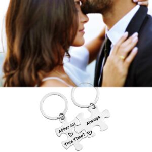 Couple Puzzle Keychain After All This Time and Always Couples Jewelry Best Friend Gift (silver)