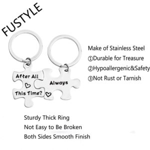 Couple Puzzle Keychain After All This Time and Always Couples Jewelry Best Friend Gift (silver)