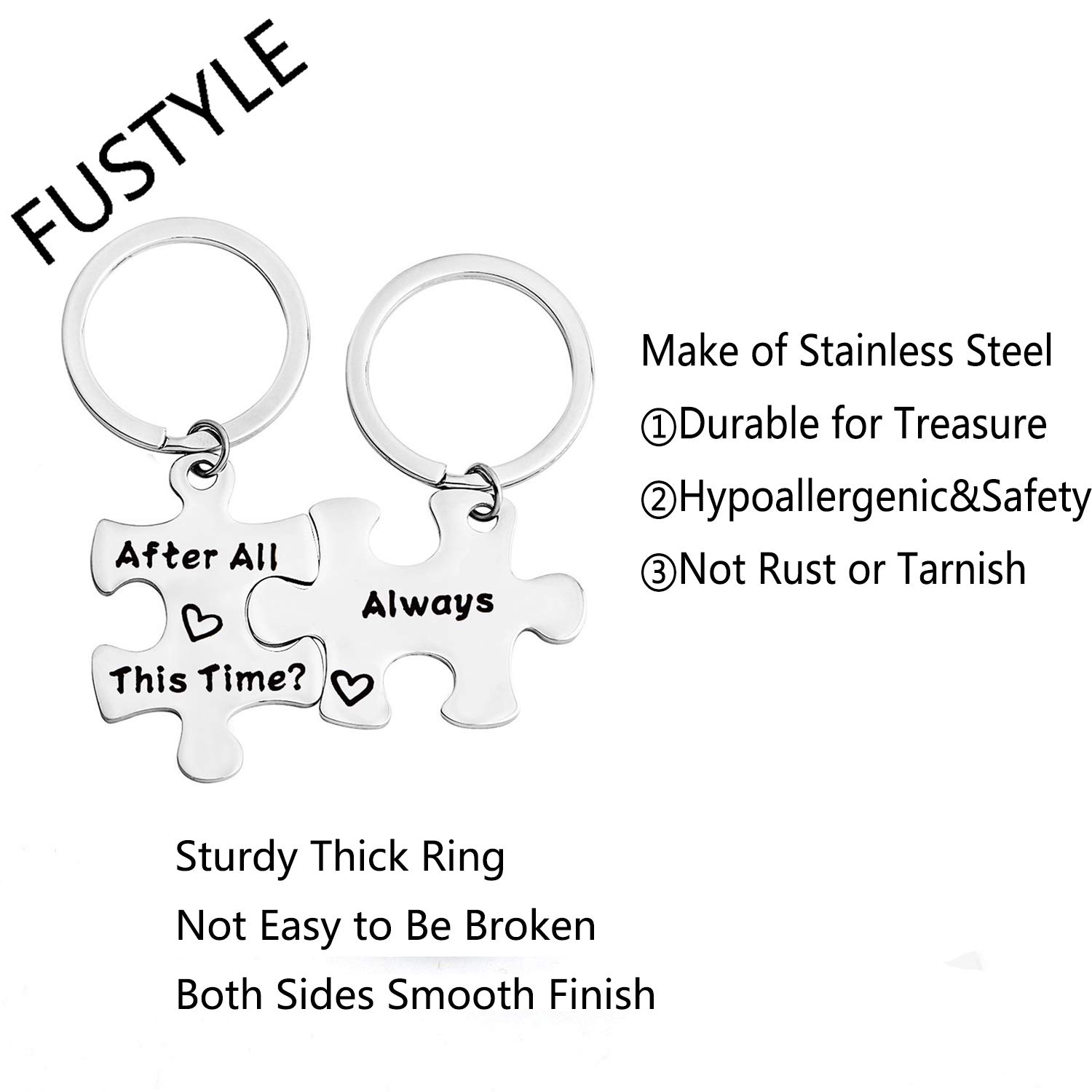 Couple Puzzle Keychain After All This Time and Always Couples Jewelry Best Friend Gift (silver)