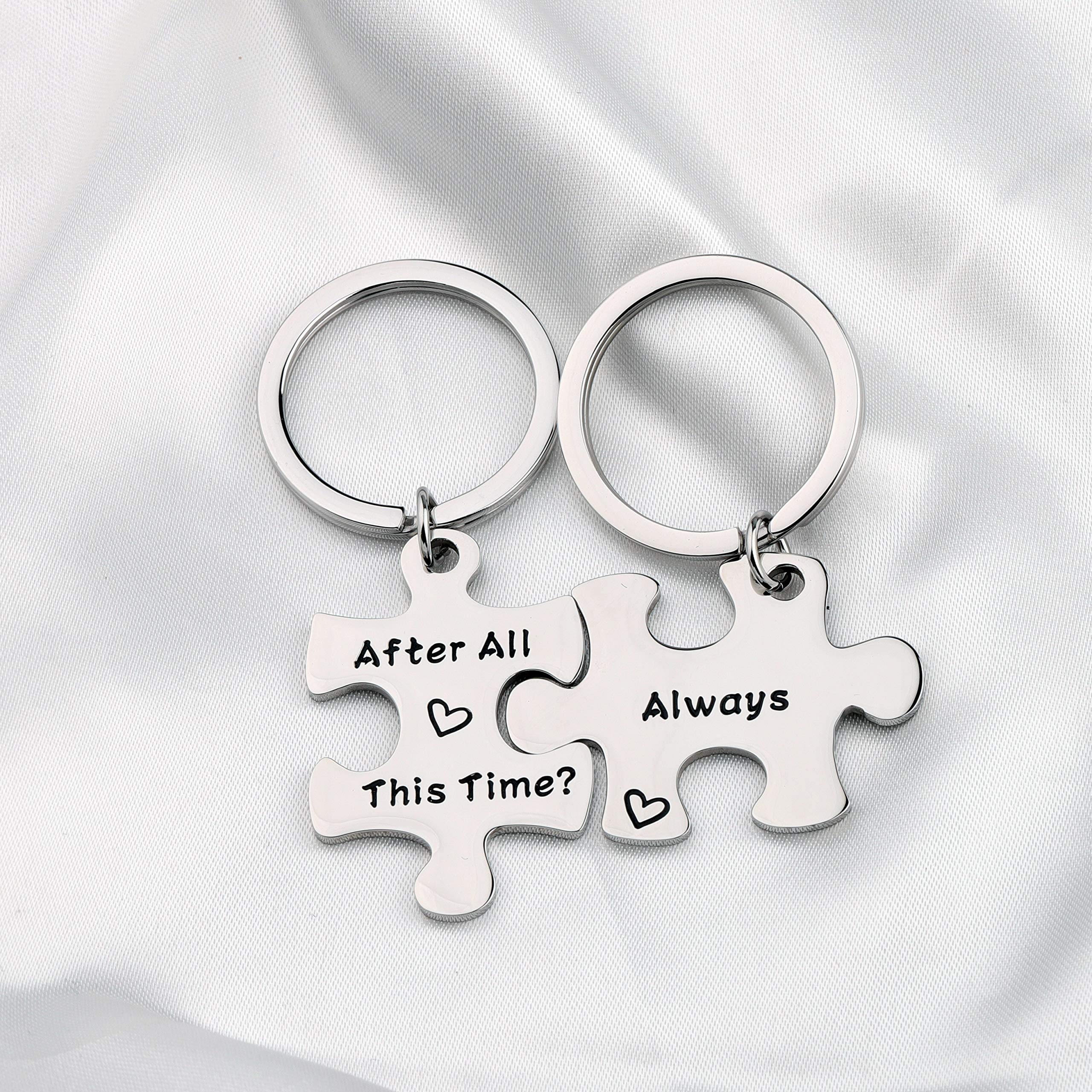 Couple Puzzle Keychain After All This Time and Always Couples Jewelry Best Friend Gift (silver)