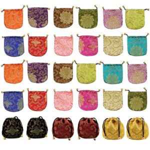 kilofly 30 pc chinese silk brocade drawstring jewelry bag gift pouch value set