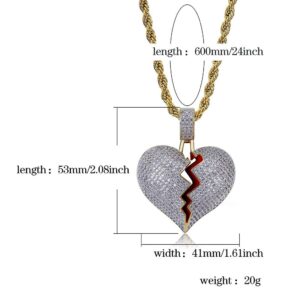 MOLEK Iced Out Hip Hop Jewelry Gifts 18K Gold Plated Micro Pave Bling CZ Broken Heart Pendant Necklace (Gold)