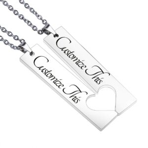 fanery sue 2pc personalized name necklace custom engraved matching heart puzzles pendant anniversary for couples best friends