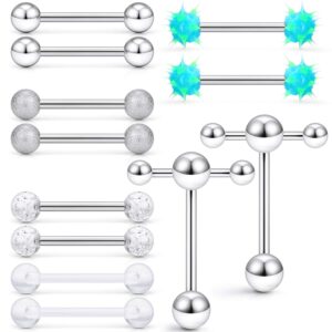 scerring 6 pairs 14g stainless steel soft silicone clear acrylic tongue teaser double barbell with slave ring nippleings ring body piercing jewelry