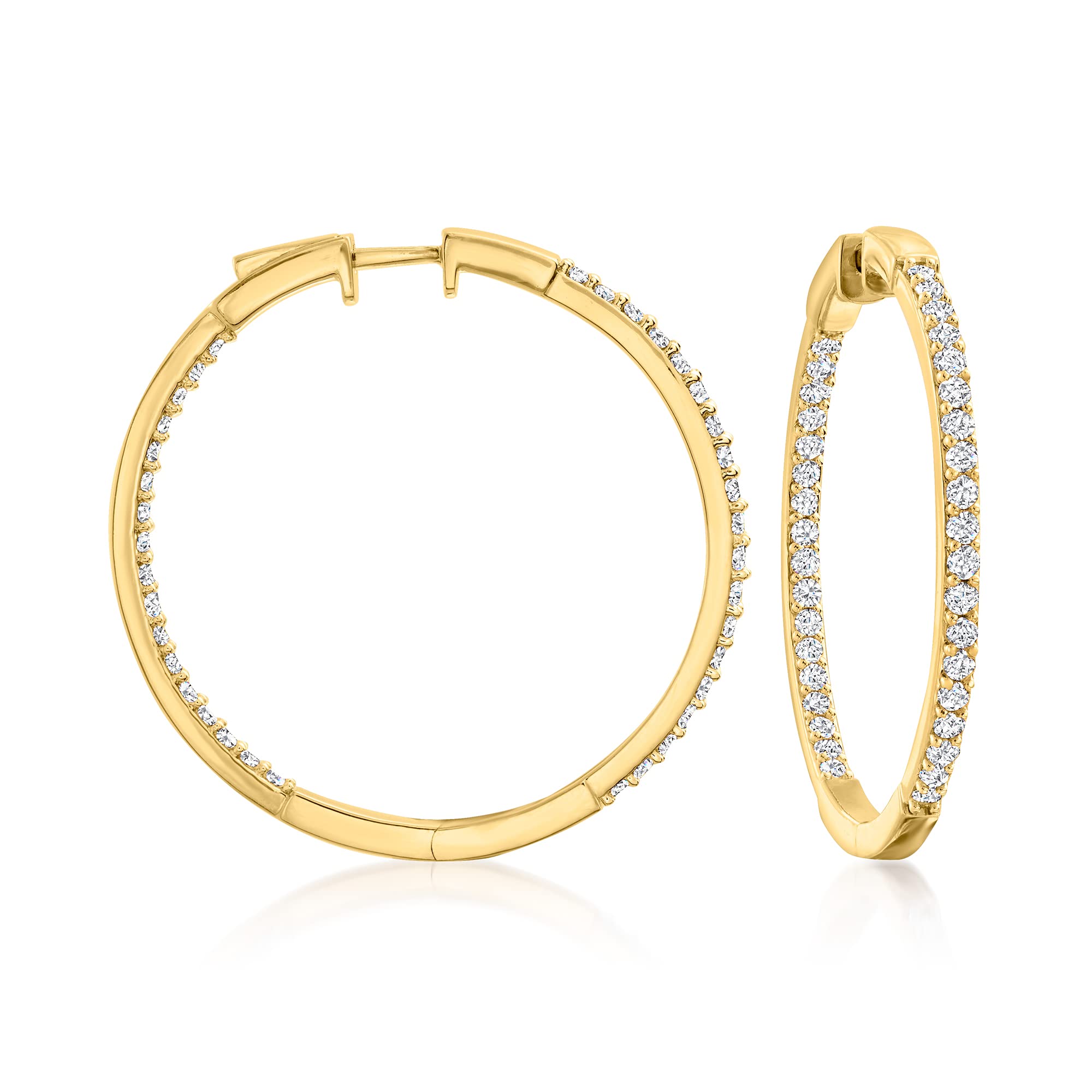 Ross-Simons 2.00 ct. t.w. Diamond Inside-Outside Hoop Earrings in 18kt Gold Over Sterling