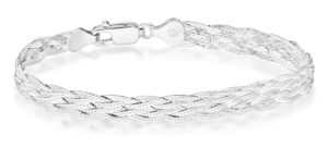 miabella 925 sterling silver italian 6-strand diamond-cut 7mm braided herringbone chain bracelet for women, 925 italy (length 7.25 inches)