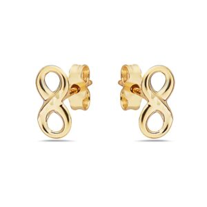 pori jewelers 14k solid gold infinity stud earrings-with real 14k gold butterfly backings (yellow)