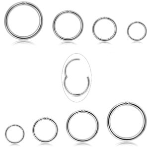 milacolato hypoallergenic nose rings hoops 8pcs 18g 316l stainless steel hinged segment clicker rings for septum cartilage daith conch helix rook tragus ear lobe sleeper earrings nose piercing jewerly for men women, 6/8/10/12mm