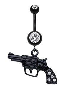 covet jewelry blackline pistol gun sparkle belly button ring (14 ga, length: 10mm, clear)