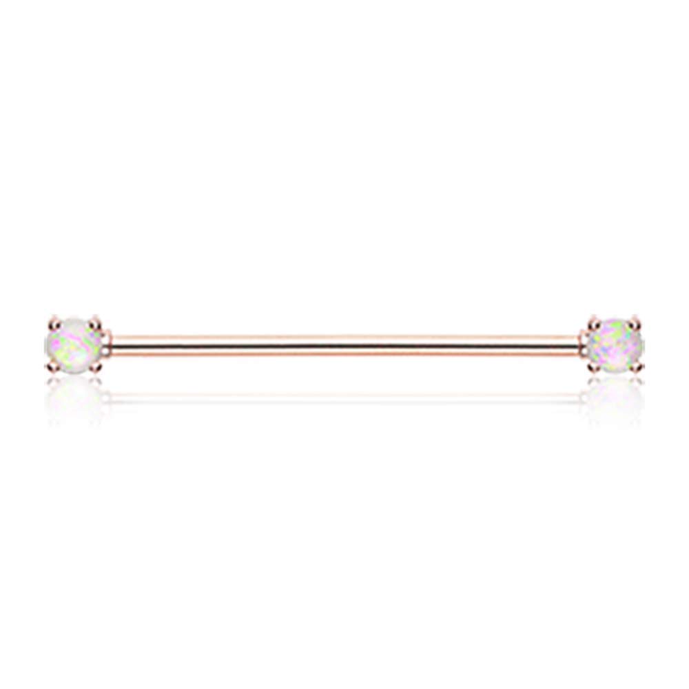 Covet Jewelry Rose Gold Opal Sparkle Prong Industrial Barbell