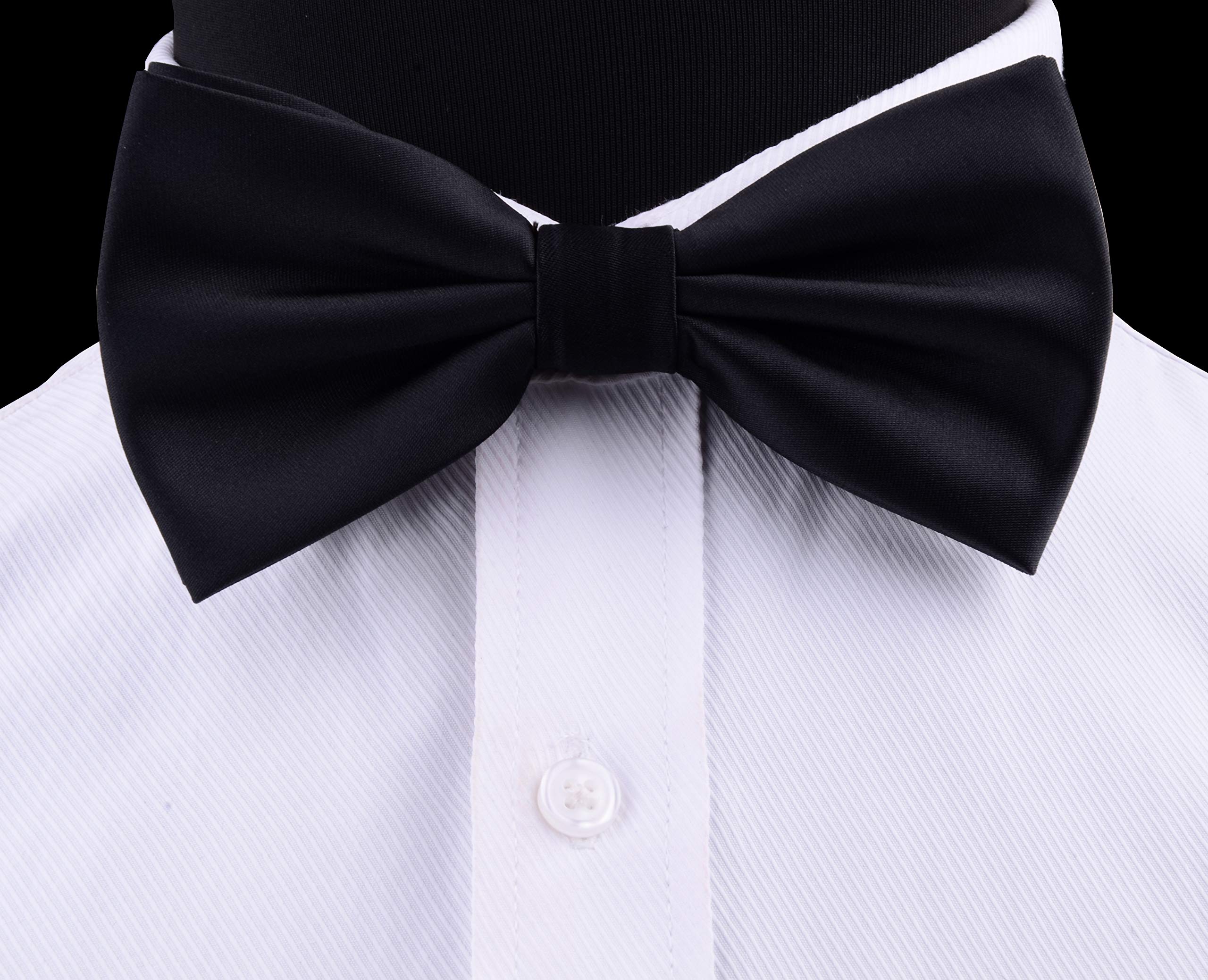 GUSLESON Mens Plain Color Black Pre-tied Bow Tie and Pocket Square Cufflink Set for Wedding (0570-07)