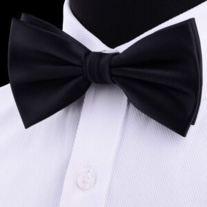 GUSLESON Mens Plain Color Black Pre-tied Bow Tie and Pocket Square Cufflink Set for Wedding (0570-07)