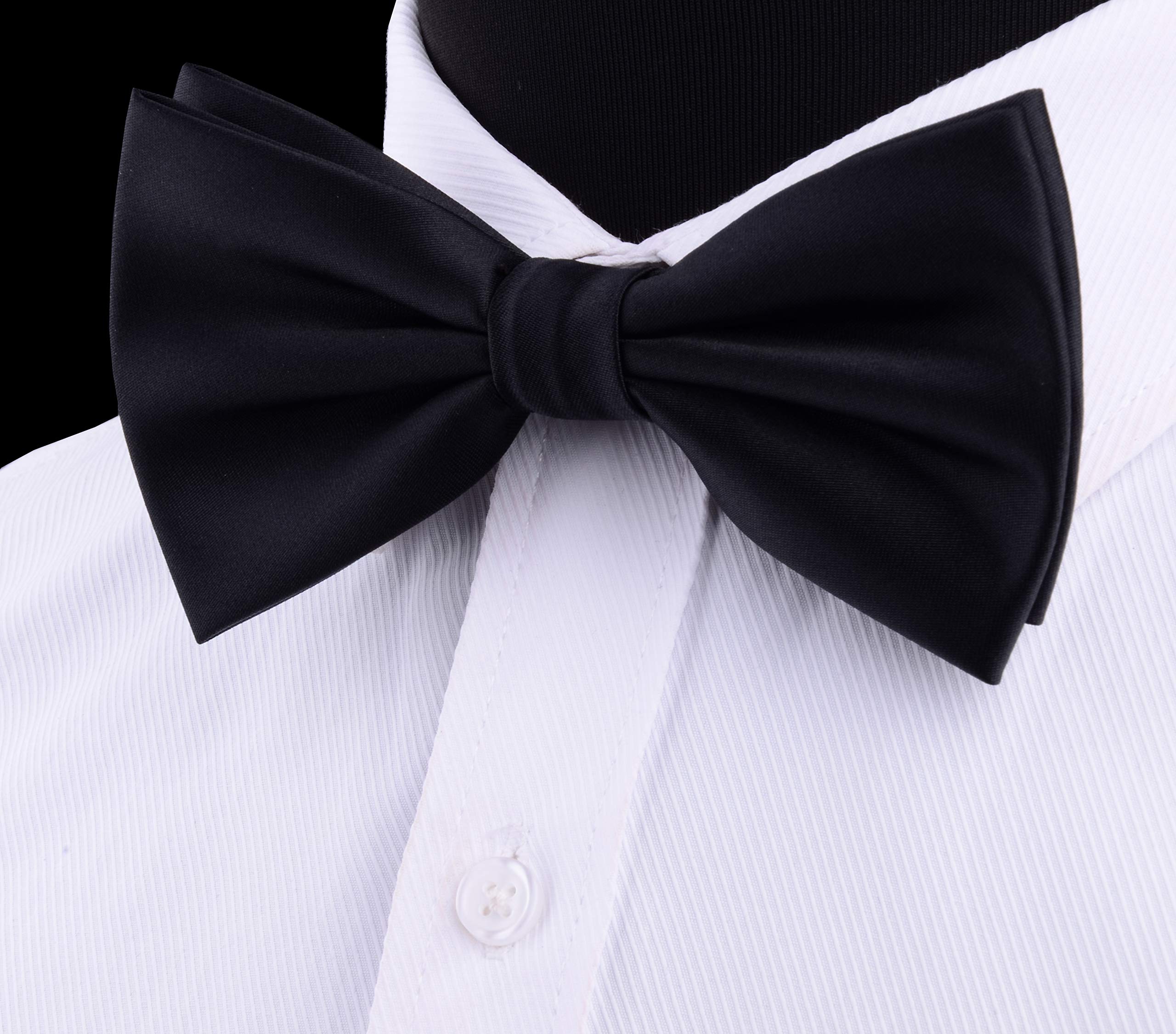 GUSLESON Mens Plain Color Black Pre-tied Bow Tie and Pocket Square Cufflink Set for Wedding (0570-07)