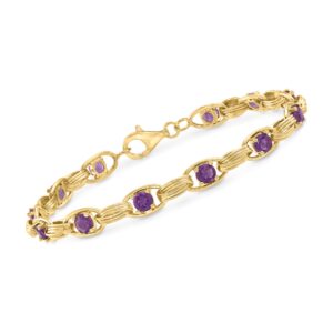 ross-simons 3.00 ct. t.w. amethyst oval-link bracelet in 14kt yellow gold. 8 inches