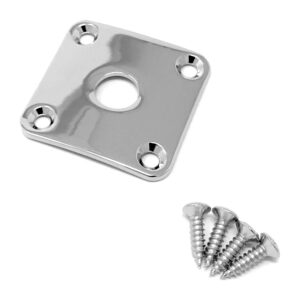 vintage forge chrome metal jack plate compatible with usa les paul guitar square curved with screws jps30-chr