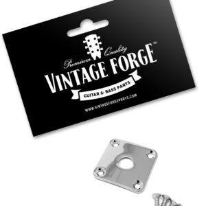 Vintage Forge Chrome Metal Jack Plate Compatible with USA Les Paul Guitar Square Curved with Screws JPS30-CHR