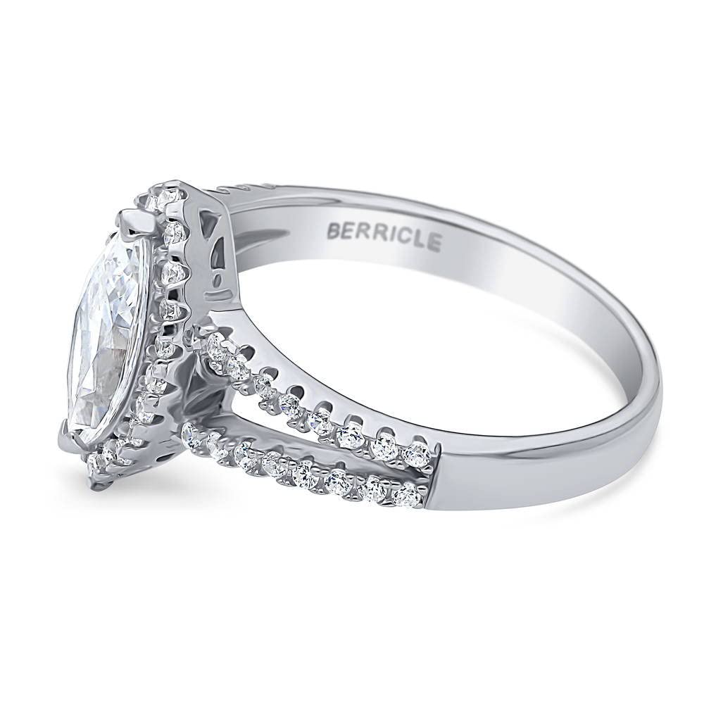 BERRICLE Sterling Silver Halo Wedding Engagement Rings Marquise Cut Cubic Zirconia CZ Promise Split Shank Ring for Women, Rhodium Plated Size 7