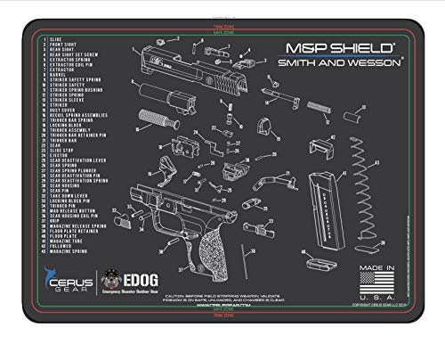 EDOG Shield Gun Cleaning Mat - Schematic (Exploded View) Diagram Compatible with Smith & Wesson M&P Shield Series Pistol 3 mm Padded Pad Protect Firearm Magazines Bench Surfaces Gun Oil Resistant