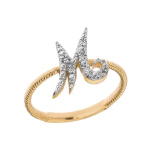 modern contemporary rings women's 10k yellow gold diamond script initial letter m stackable rope design ring (size 7)