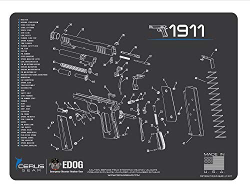 EDOG 1911 Gun Cleaning Mat - Schematic (Exploded View) Diagram Compatible with 1911 Series Pistol 3 mm Padded Pad Protect Your Firearm Magazines Bench Surfaces Gun Oil Solvent Resistant