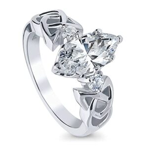 berricle sterling silver celtic knot wedding engagement rings cubic zirconia cz 3-stone cocktail promise ring for women, rhodium plated size 9