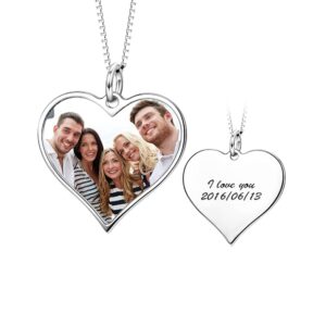 lonago silver personalized heart photo necklace customized heart shaped picture necklace (heart-shape (silver))