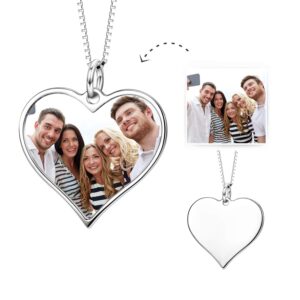 LONAGO Silver Personalized Heart Photo Necklace Customized Heart Shaped Picture Necklace (Heart-shape (Silver))