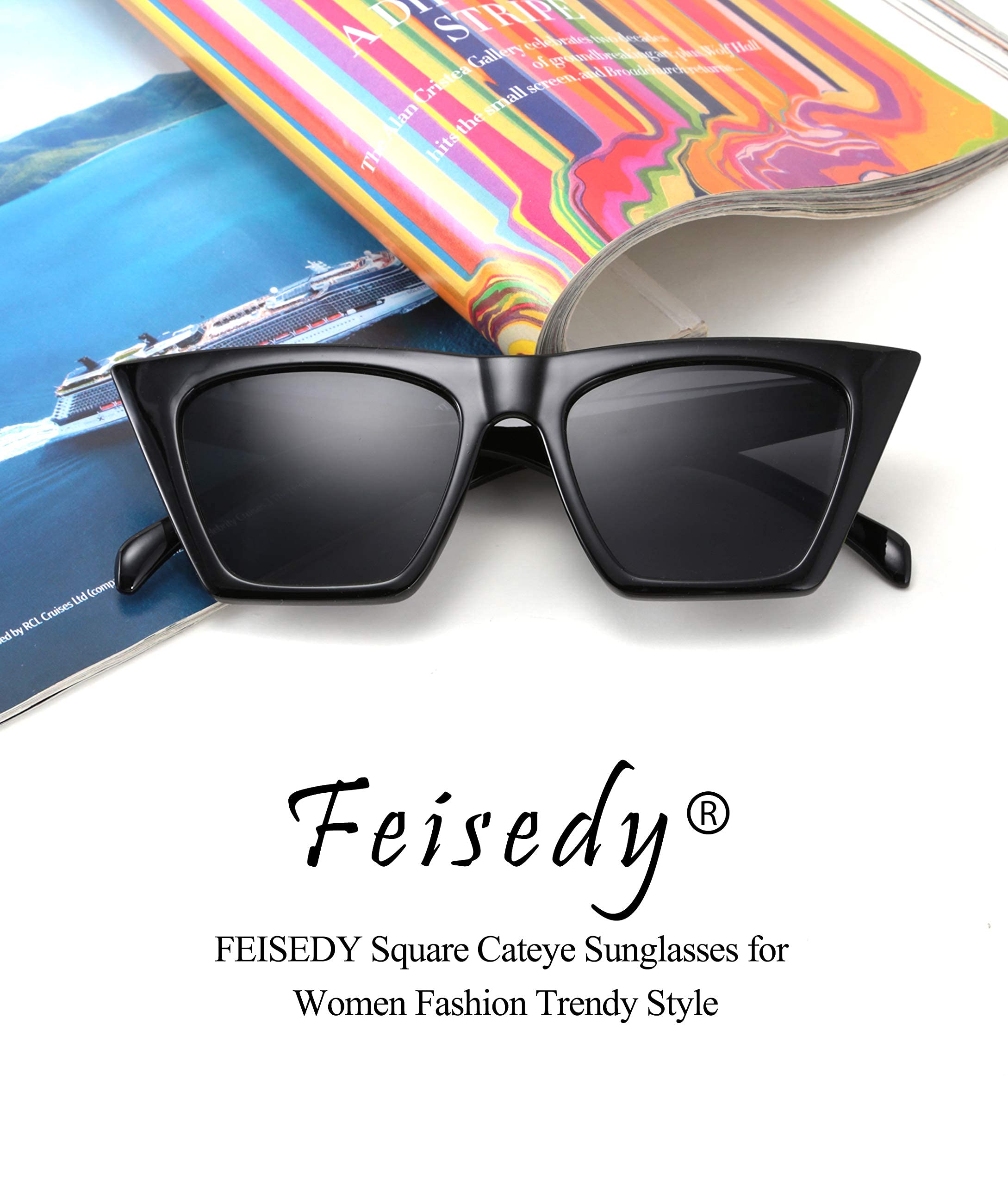 FEISEDY Vintage Square Cat Eye Sunglasses Women Trendy Cateye Sunglasses B2473