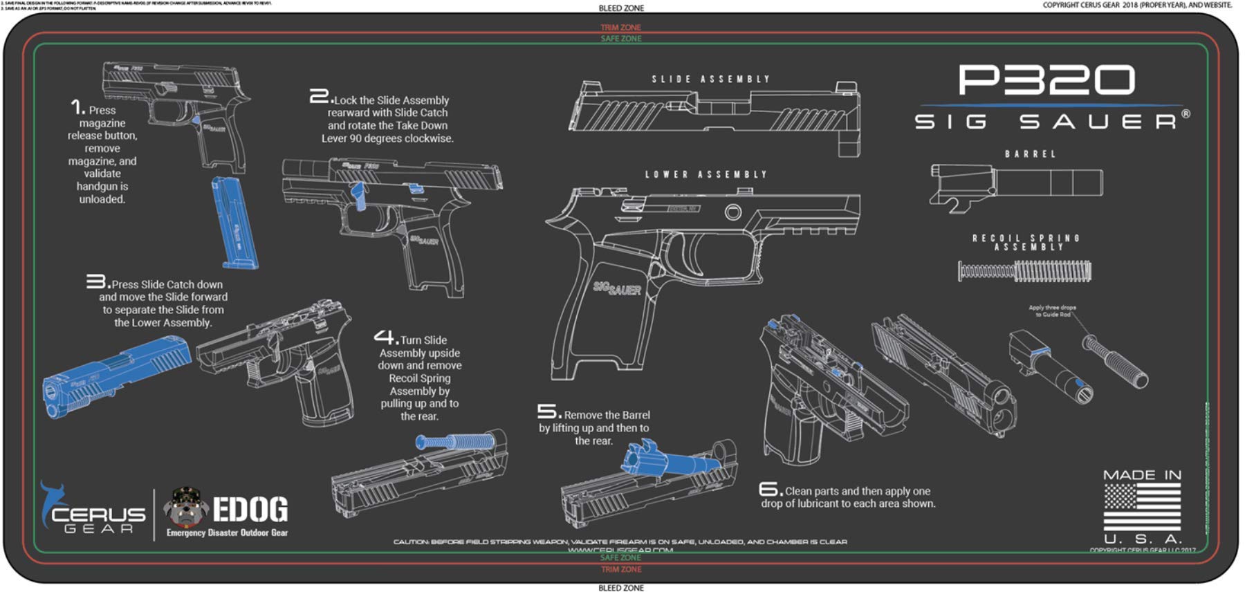 EDOG Cerus Sig P320 Cerus Gear Instructional Step by Step Heavy Duty Cleaning 12x27 Padded Gun- Work Surface Protector Mat Solvent & Oil Resistant