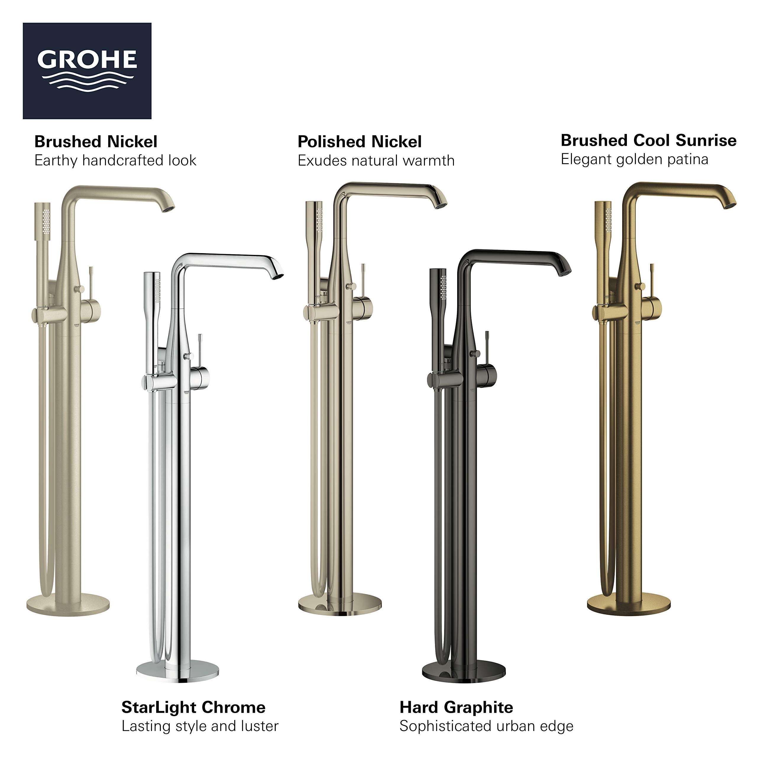 GROHE 2349100A Essense Single-Handle Freestanding Bathtub Faucet with Handheld Shower, Brass, Starlight Chrome