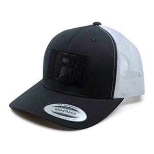 pull patch curved bill snapback trucker hat | black & white tactical cap | 2x3 in loop surface to attach morale patches