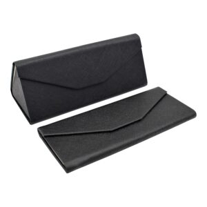 real sic vegan leather eyeglass case - reading glasses case with magnetic folding - leather sunglass case with aluminum & cardboard core - hard case for sunglasses, reading glasses - (black)